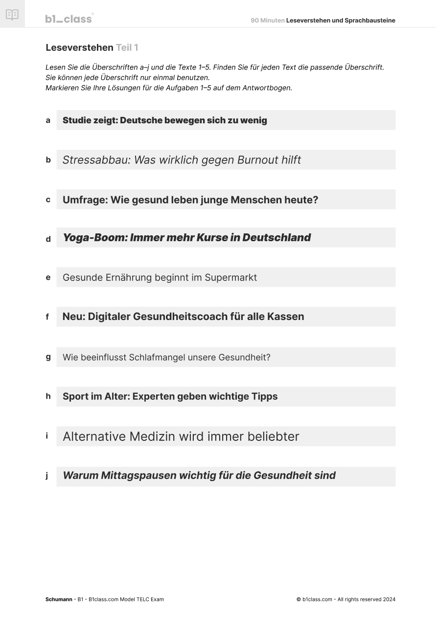 Schumann | TELC B1 Practice Exam